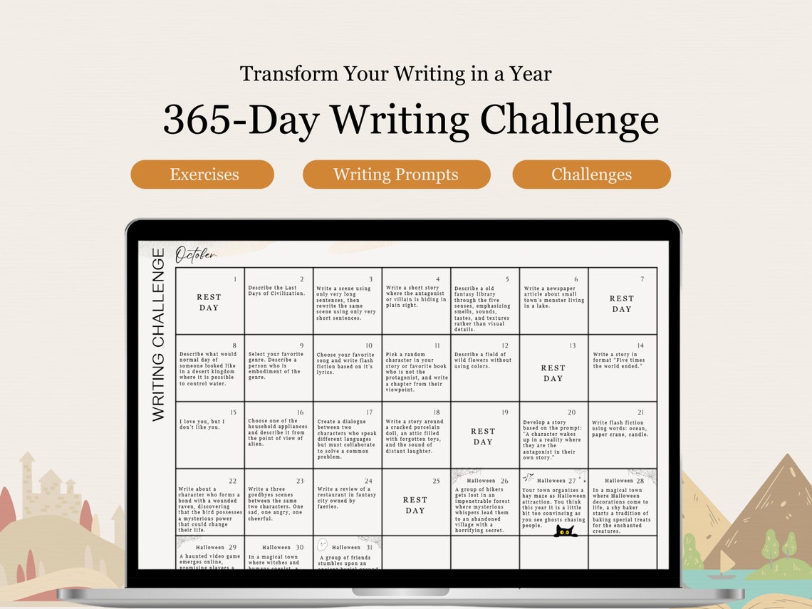 Writing Challenges Fiction Writing Prompts for Writers Printable Year ...