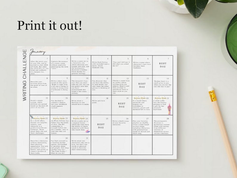 Writing Challenges Fiction Writing Prompts for Writers Printable Year ...