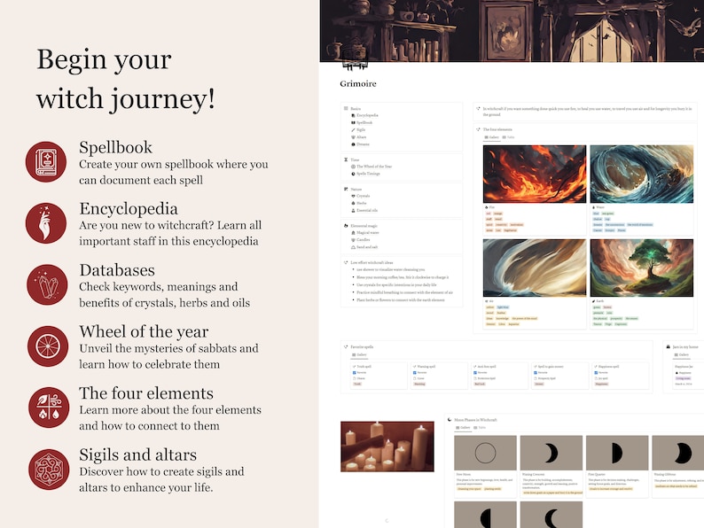 Book of Shadows Notion Template Grimoire Digital Witchy Planner for ...