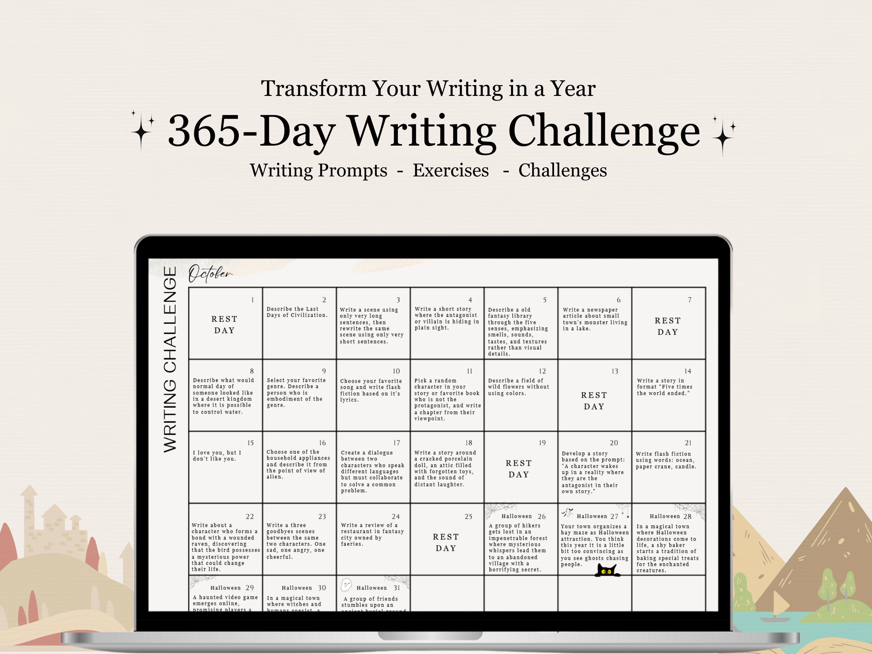 Writing Challenges Fiction Writing Prompts for Writers Printable Year ...