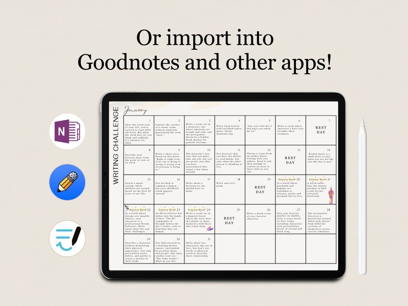 Writing Challenges Fiction Writing Prompts for Writers Printable Year ...