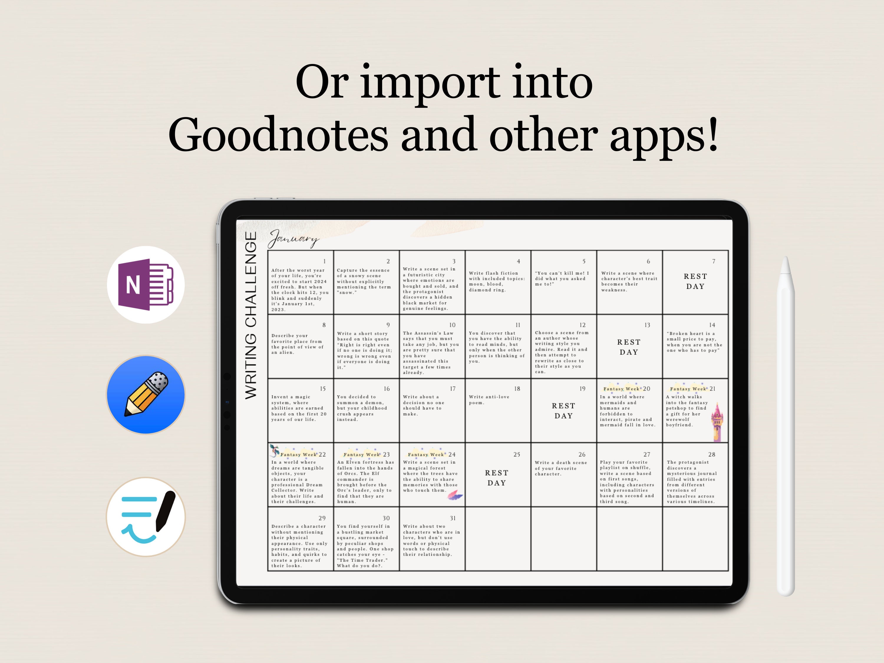 Writing Challenges Fiction Writing Prompts for Writers Printable Year ...