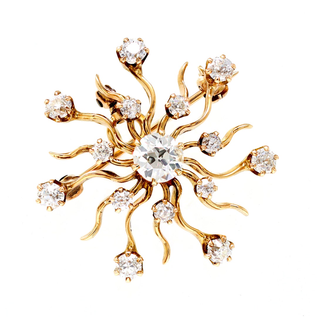 Victorian Diamond Starburst Pendant/brooch Set in 14 Karat Gold - Etsy