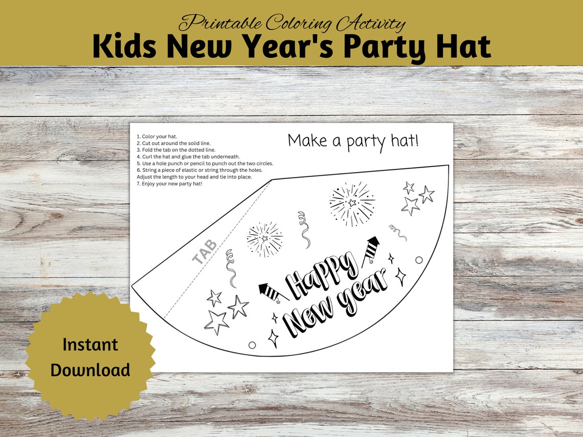 New Year's Eve Printable Hat Kids New Year's Party Hat Children's Craft ...