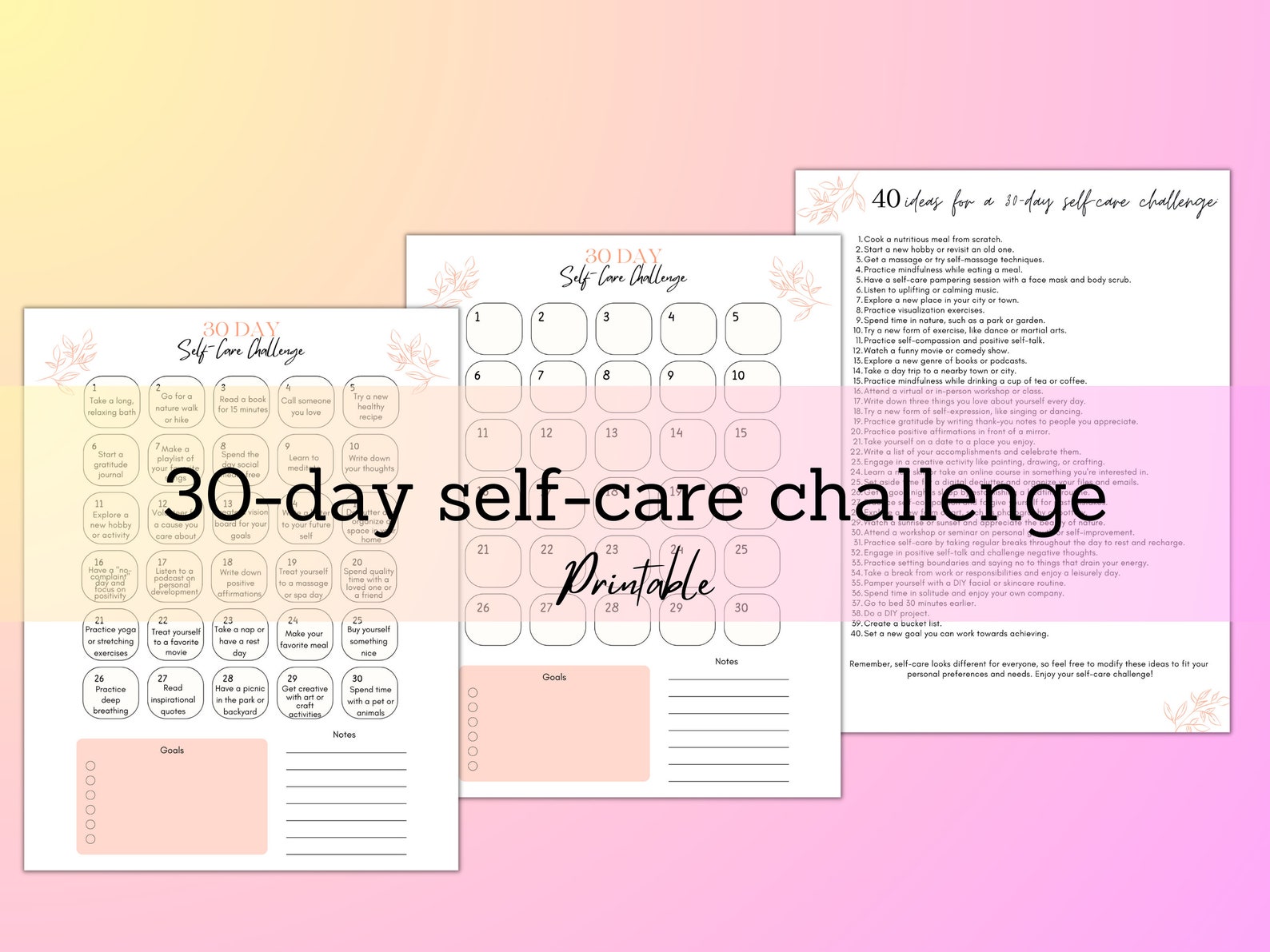 30-day Self-care Challenge, Self-care Planner, Mental Wellness Journal ...