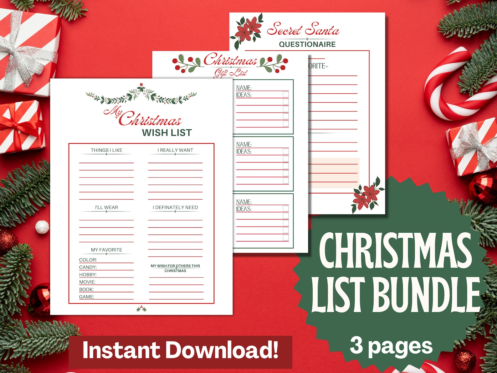 Christmas List Bundle, Christmas Wish List, Gift List, Secret Santa ...
