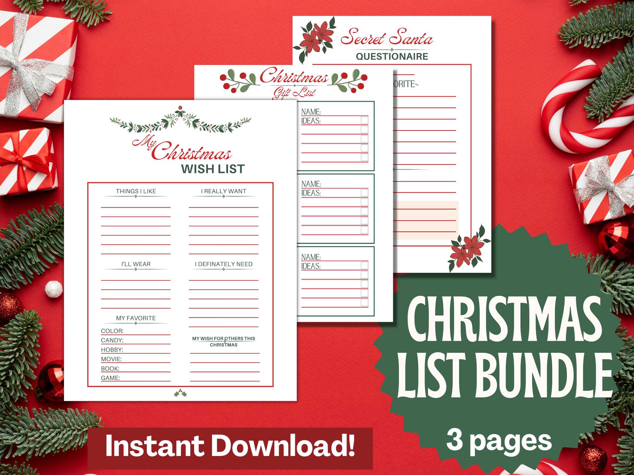 Christmas List Bundle, Christmas Wish List, Gift List, Secret Santa ...