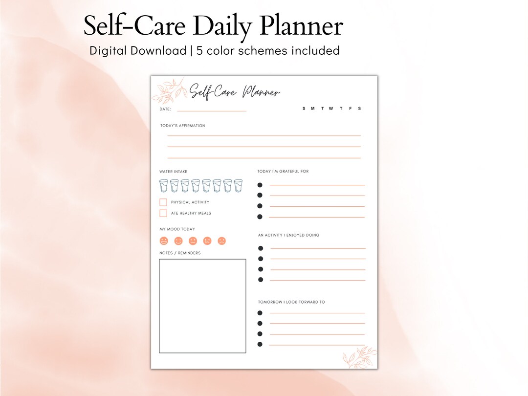 Self-care Daily Planner, Printable Daily Planner, Wellness Routine ...