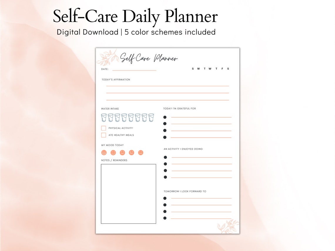 Self-care Daily Planner, Printable Daily Planner, Wellness Routine ...