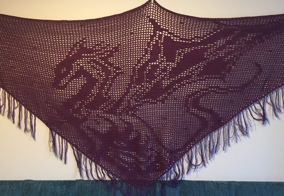 Filet 'dragon 3' Crochet Chart Pattern for Shawl/wall Hanging. PDF FILE ...