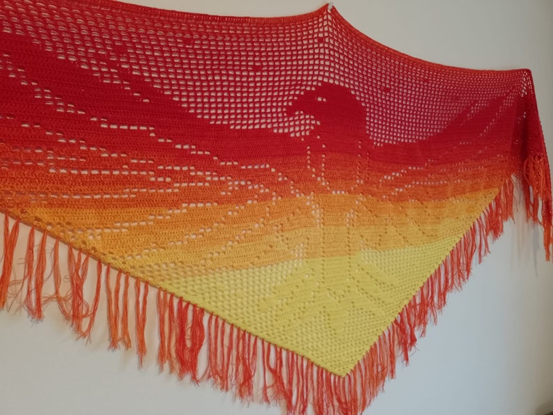 Filet 'phoenix' Crochet Chart Pattern for Shawl/wall Hanging. PDF FILE ...