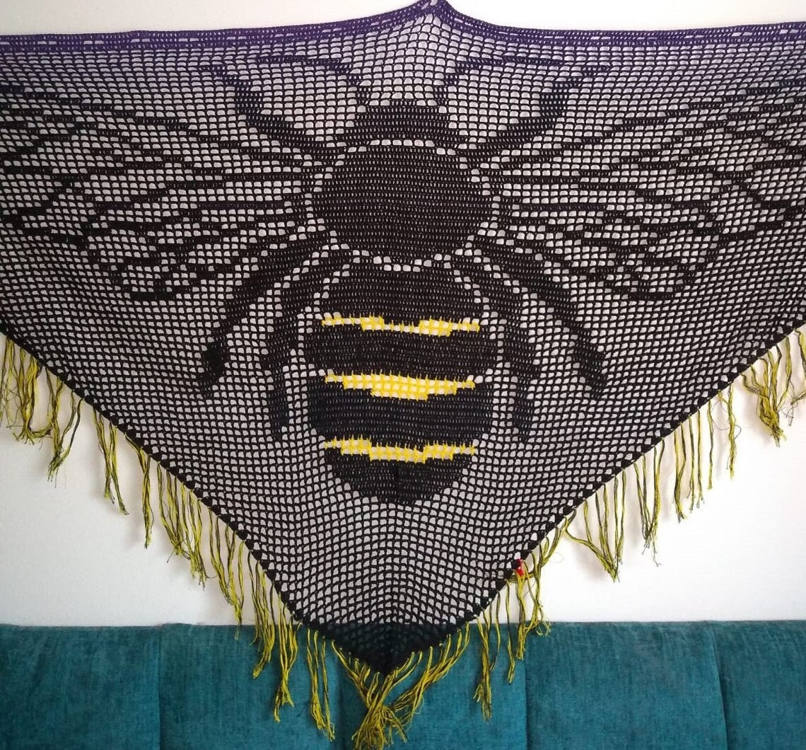Filet 'bumble Bee' Crochet Chart Pattern for Shawl/wall Hanging. ***PDF ...