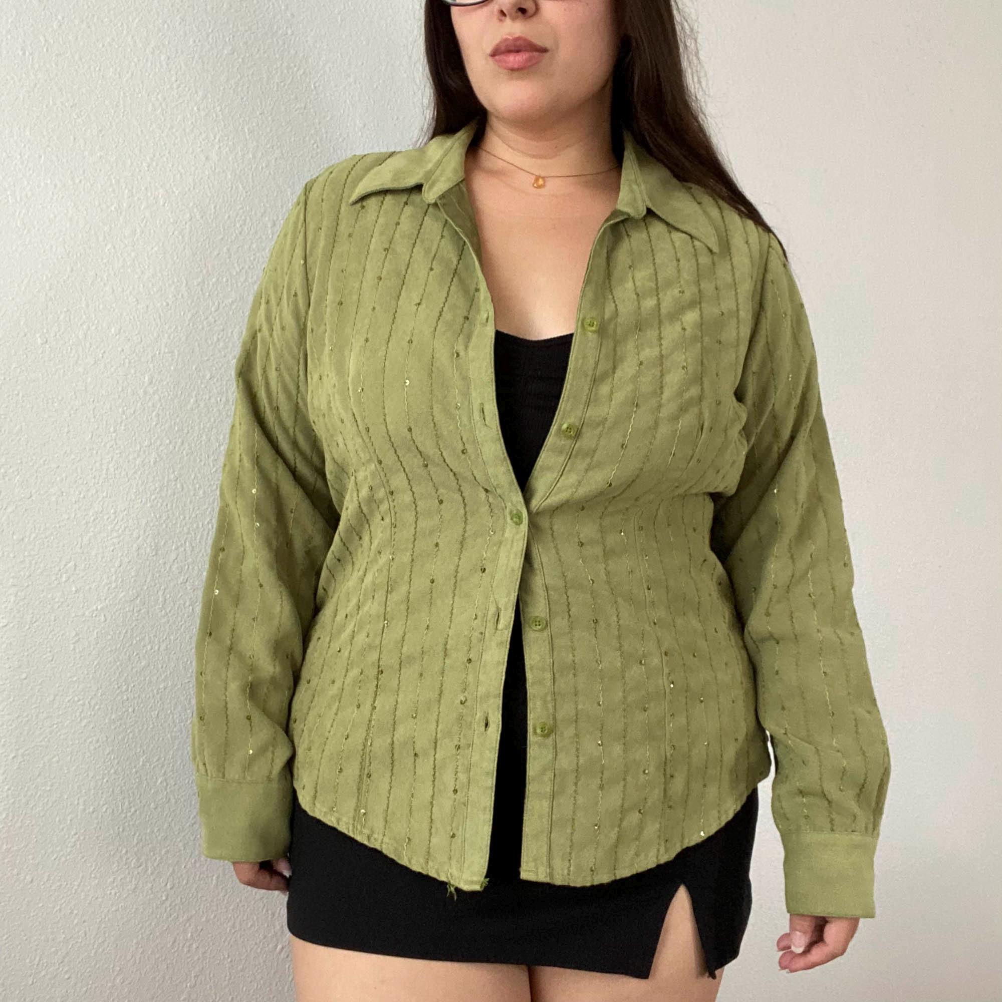 Vintage Y2K Green Sequin Shirt Jacket - Etsy