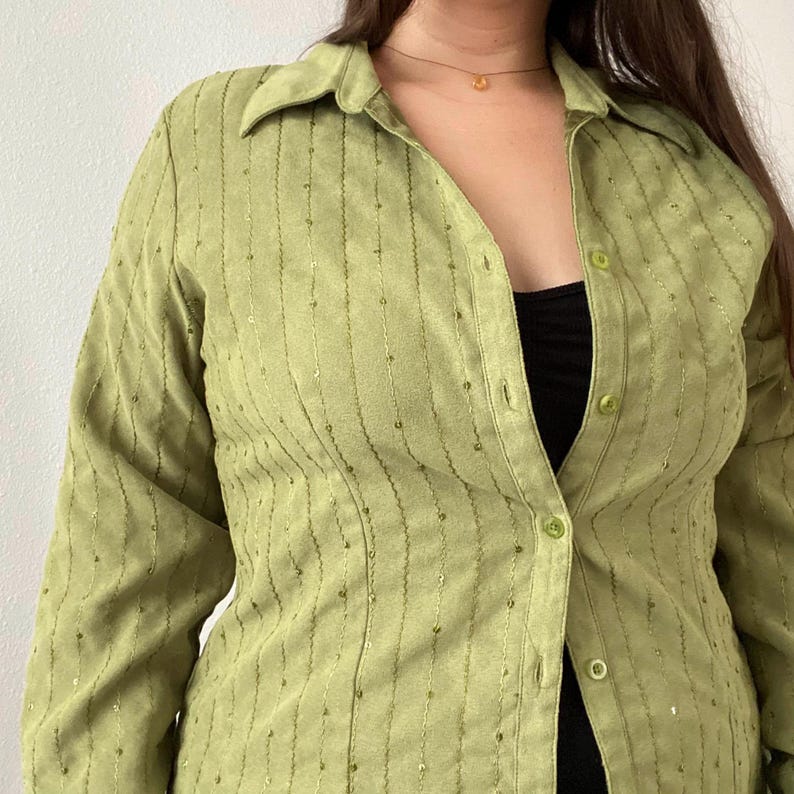 Vintage Y2K Green Sequin Shirt Jacket - Etsy
