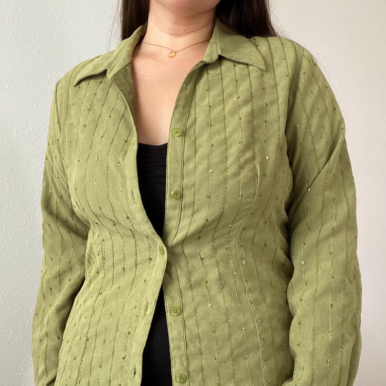Vintage Y2K Green Sequin Shirt Jacket - Etsy