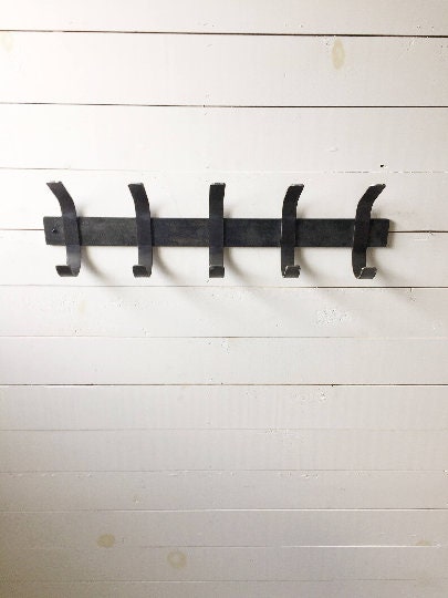 Hook Coat Rack With Black Hooks Industrial Coat Rack Wall - Etsy