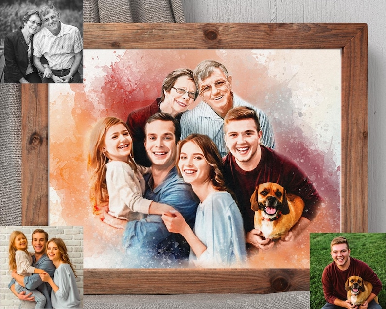 Custom Watercolor Family Portrait From Merging Multiple - Etsy