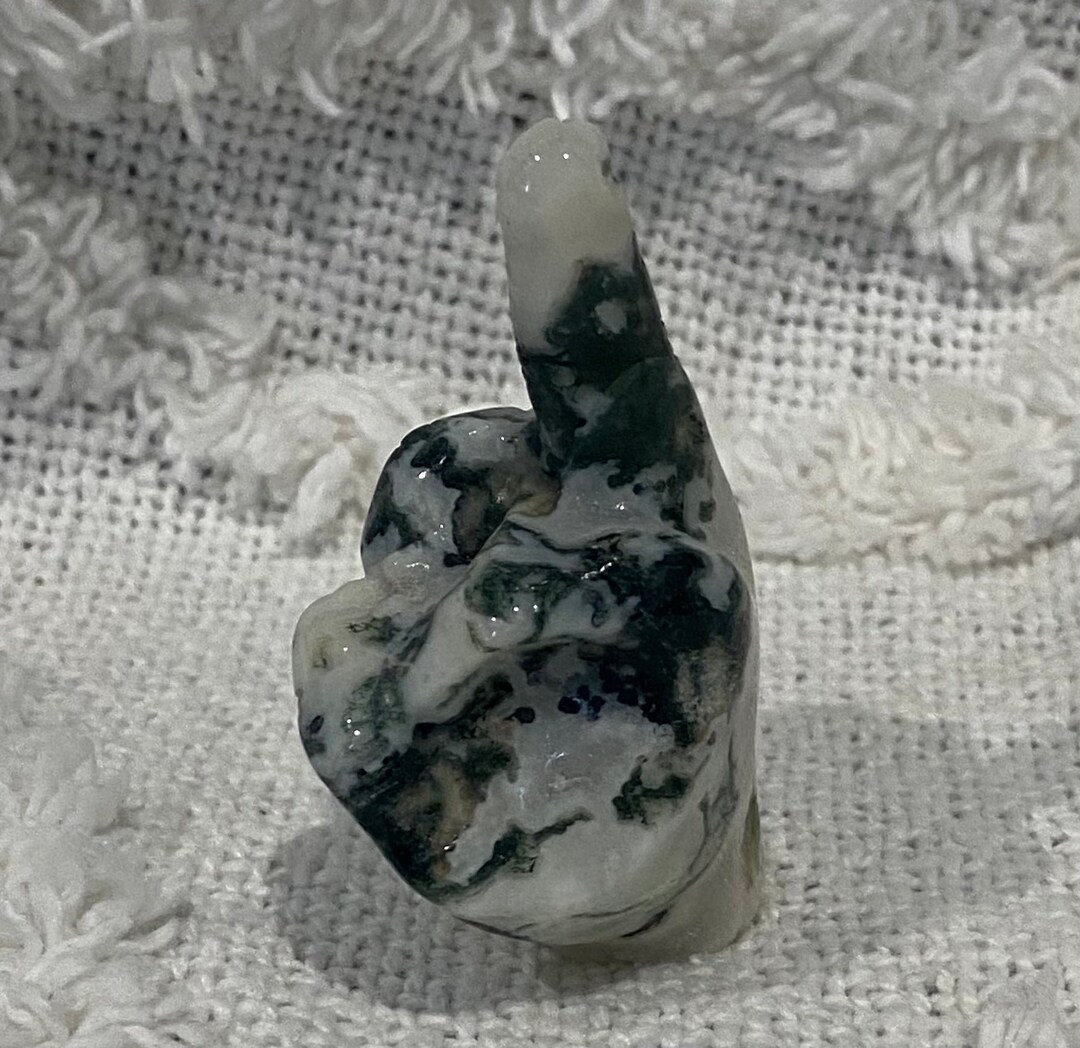 Moss Agate Middle Finger Carving - Etsy
