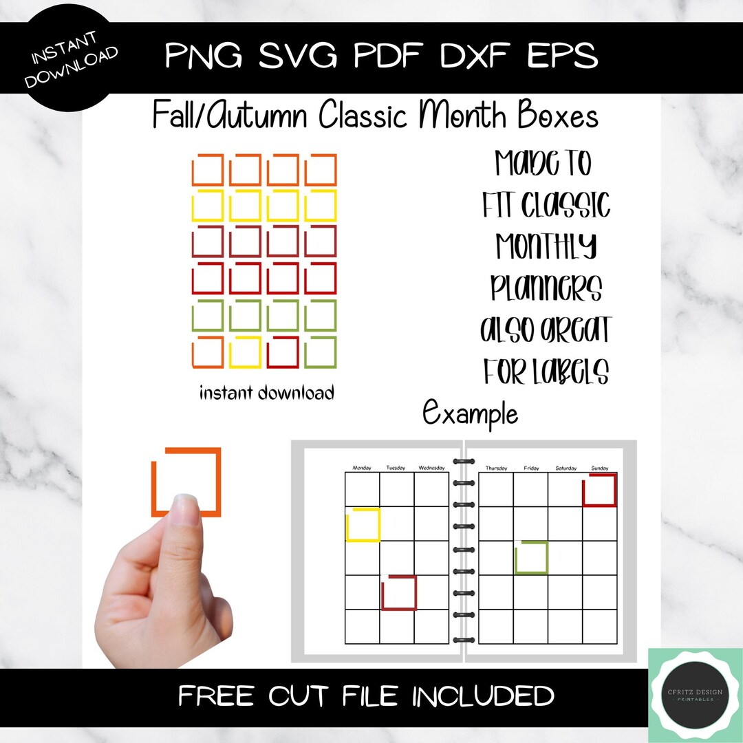 Fall/autumn Classic Monthly Boxes Printable Planner Stickers - Etsy