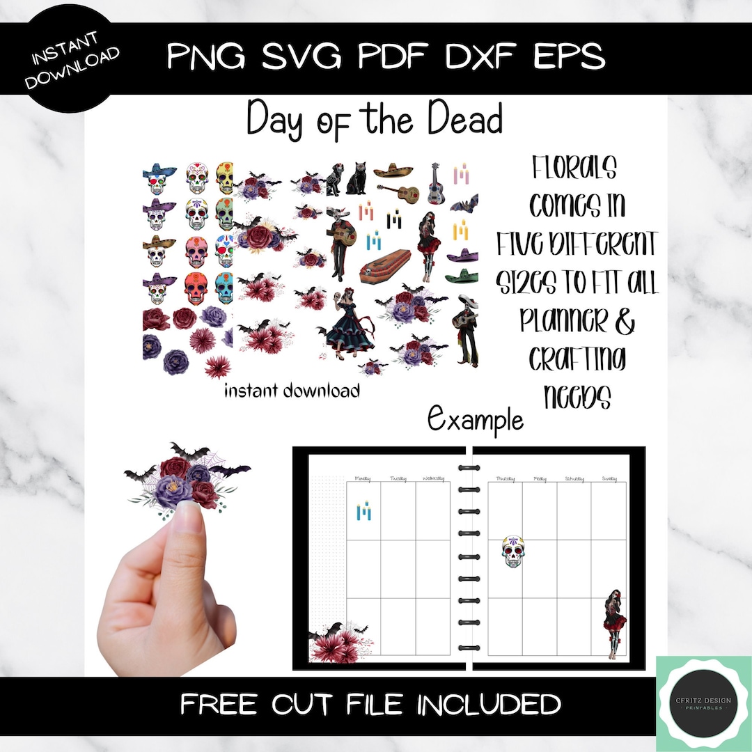 Day of the Dead Printable Stickers PDF SVG PNG Eps Dxf - Etsy