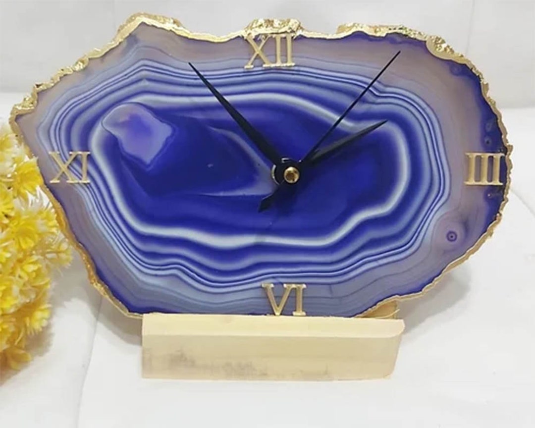 Natural Agate Crystal Clock – Gold Plated Brass, Handmade Home Decor - Etsy