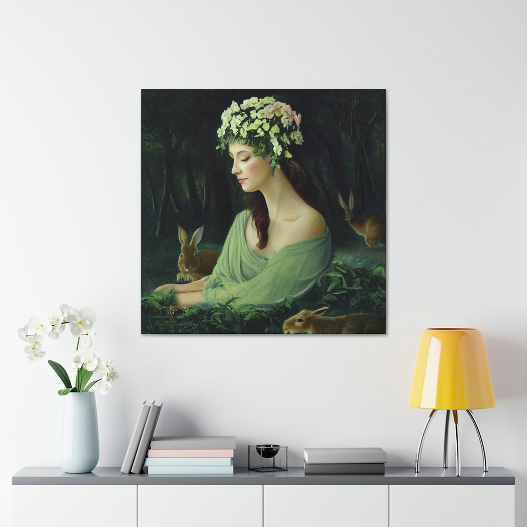 Goddess Diana Artemis With Rabbits, Canvas Gallery Wrap, Wall Art, Home ...