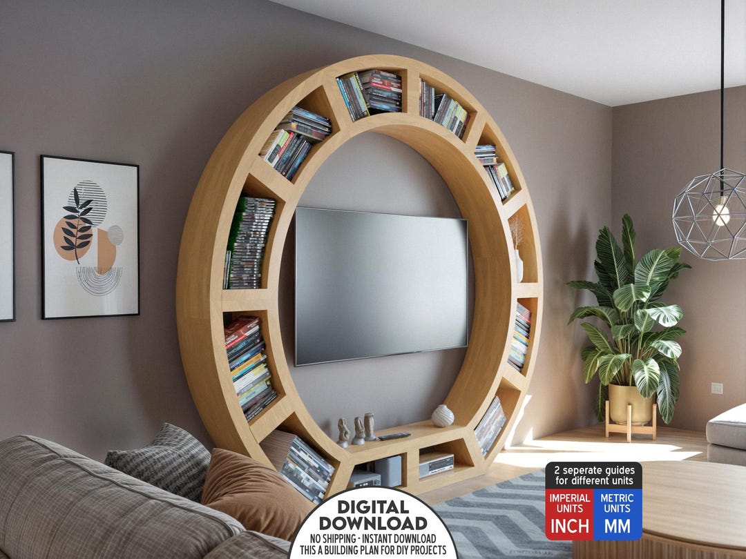 Circular TV Unit Plan: CNC Plywood Design With Shelves (digital ...