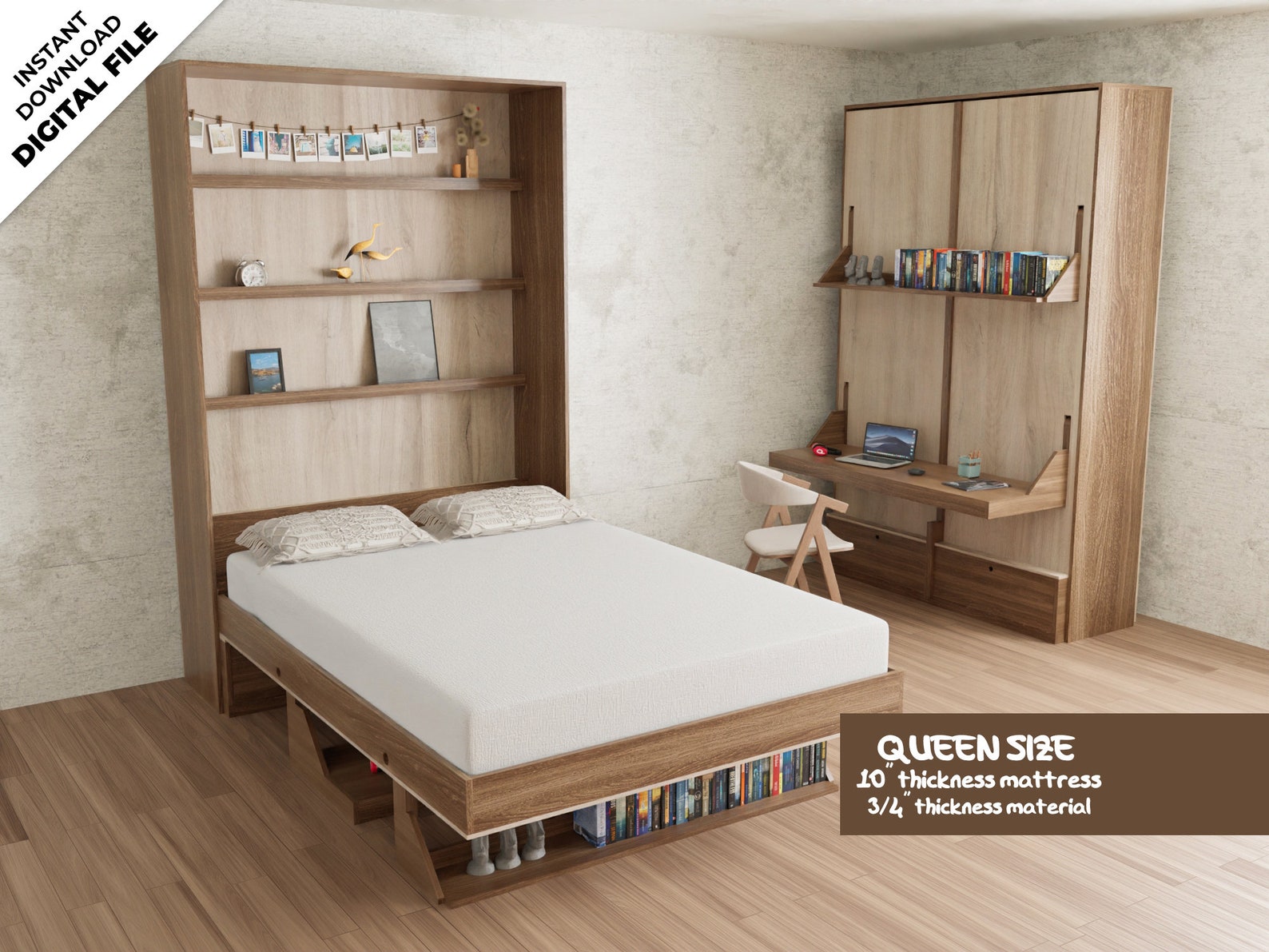 DIY Murphy Bed Plan With Desk & Shelves, Plan to Build a Murphy Bed ...