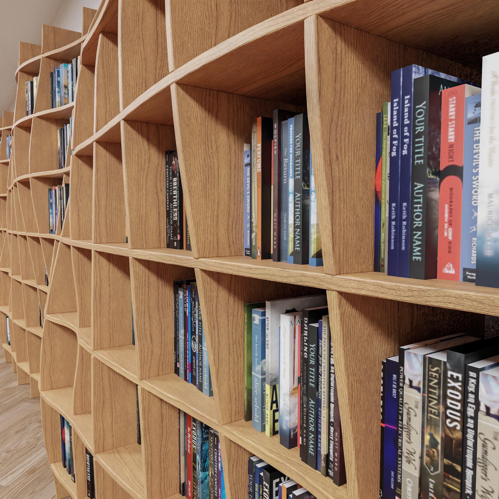Expandable Organic Bookcase CNC Plan: Library Shelving (digital ...
