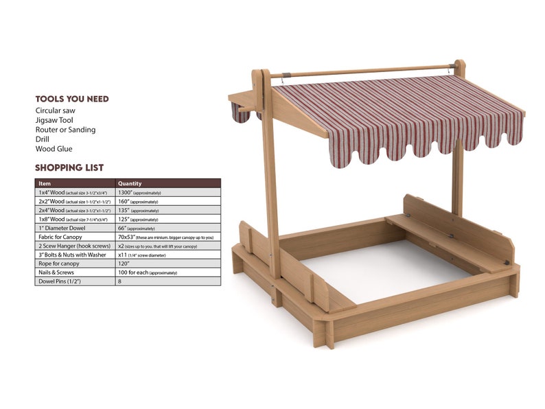 Sandbox Plan With Canopy and Benches: DIY Backyard Project (digital ...