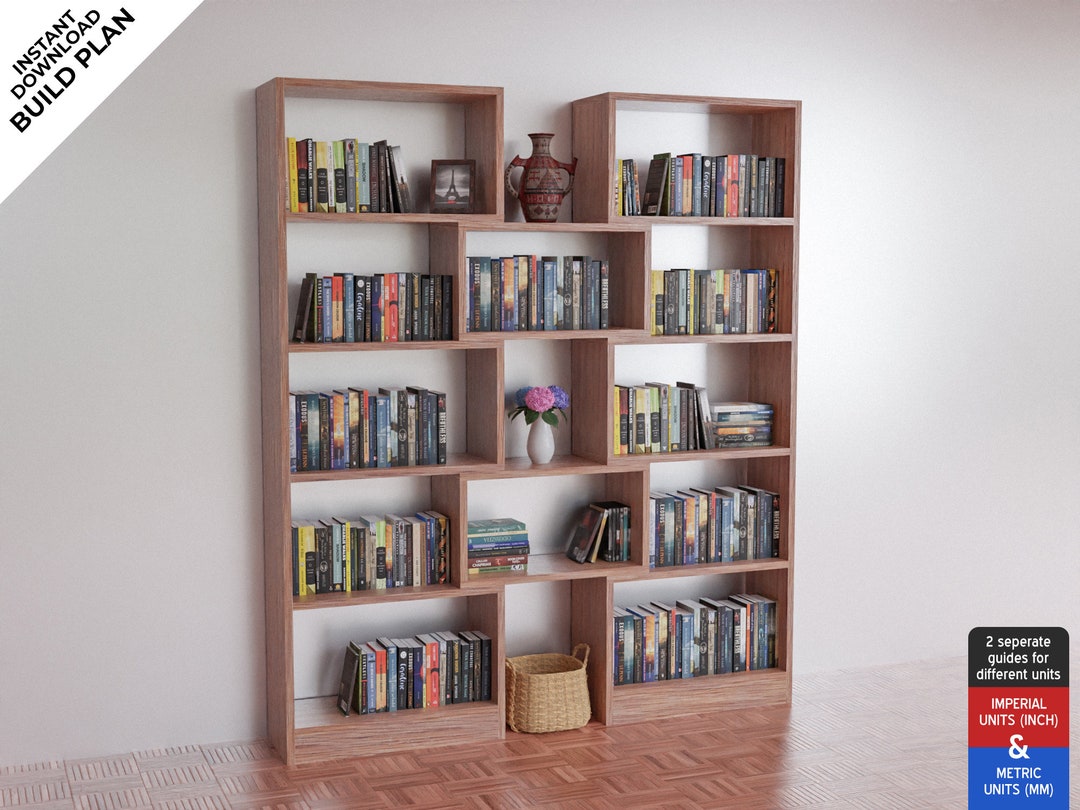 DIY Bookcase Wood Shelves, Library Plan, Bookshelf Plans, Extra Storage ...