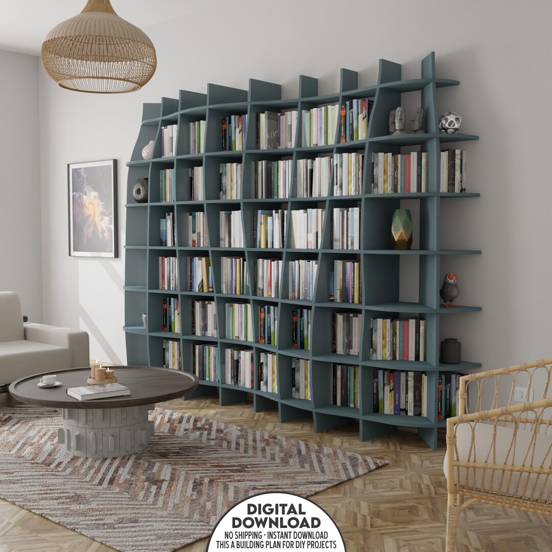 Expandable Organic Bookcase CNC Plan: Library Shelving (digital ...