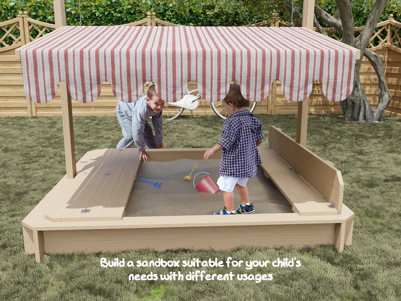 Sandbox Plan With Canopy and Benches: DIY Backyard Project (digital ...