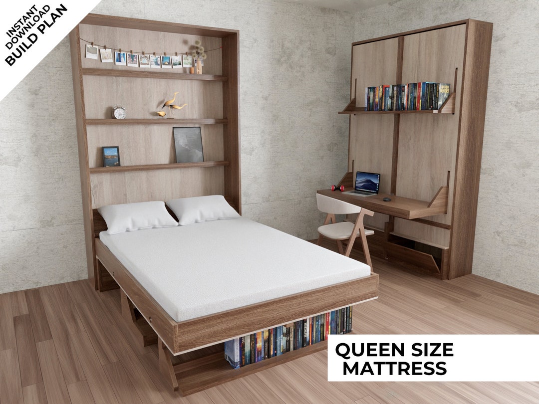 DIY Murphy Bed Plan With Desk & Shelves, Plan to Build a Murphy Bed ...