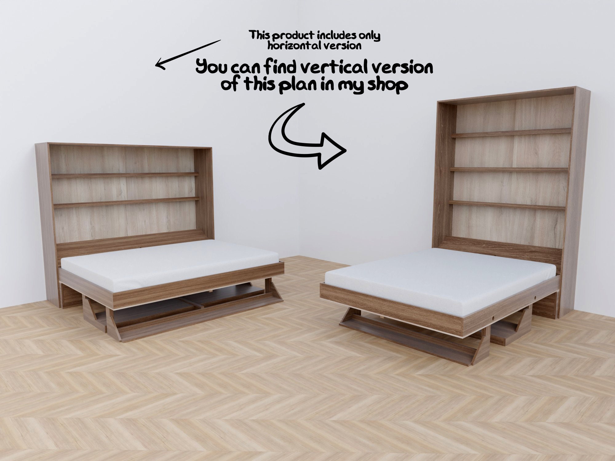 Queen Size Deluxe Murphy Bed Plans Diy Vertical Wall Bed Build Etsy