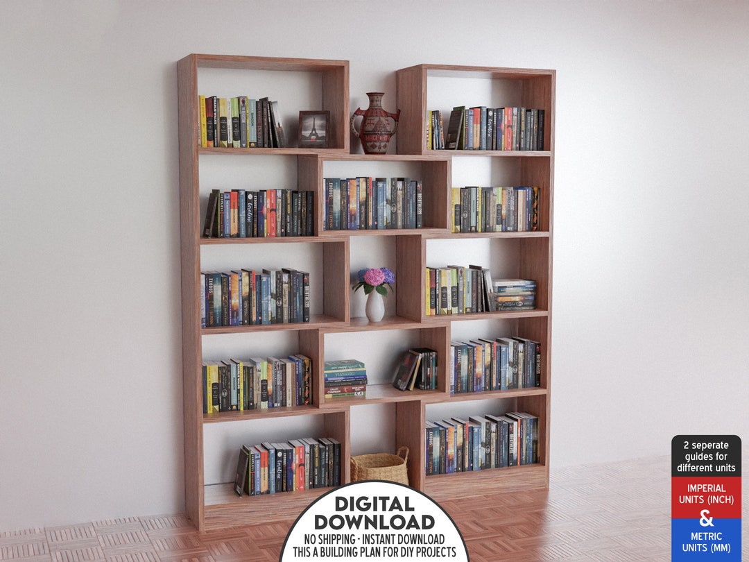 DIY Bookcase Wood Shelves, Library Plan, Bookshelf Plans, Extra Storage ...