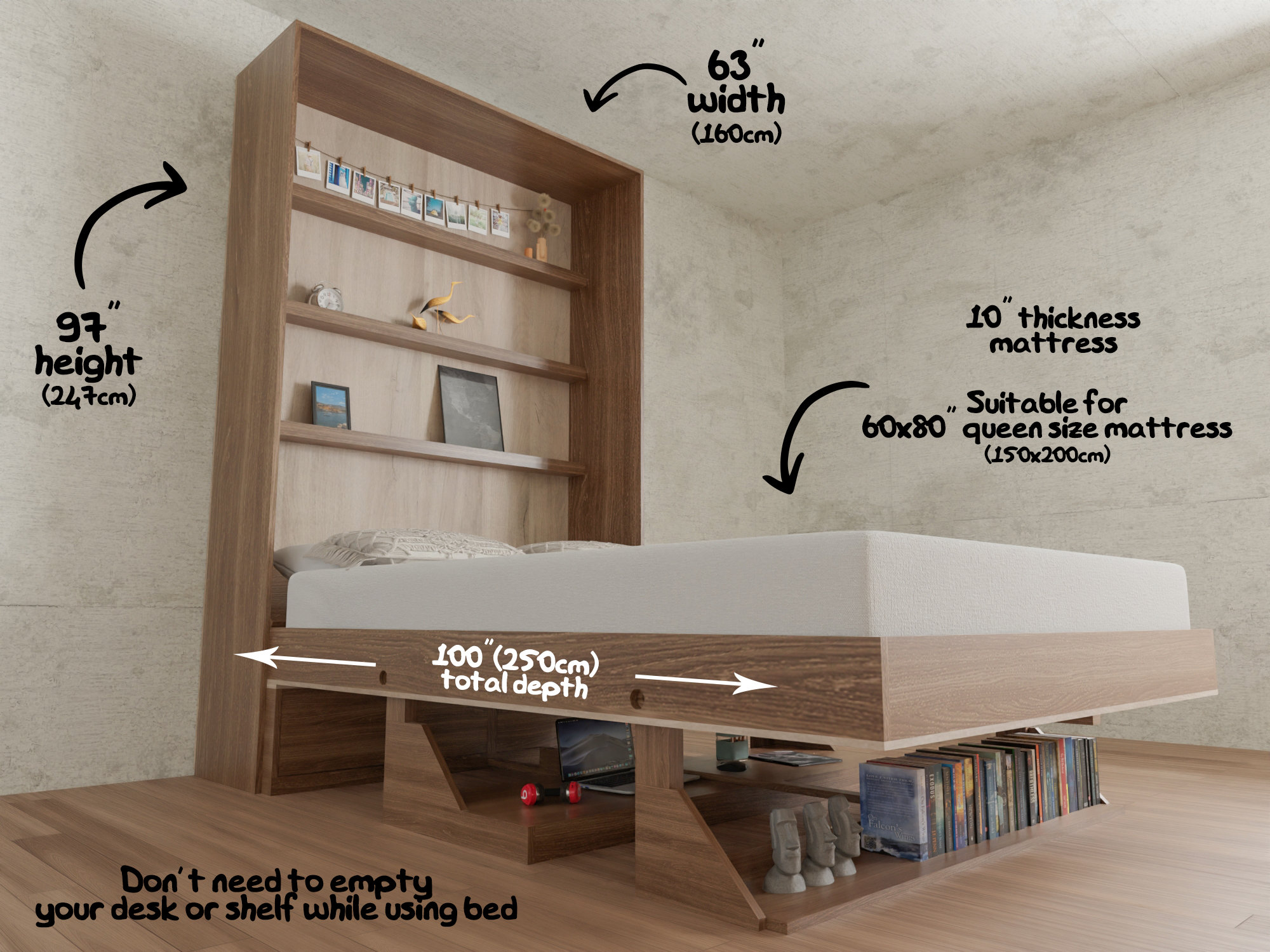 DIY Murphy Bett Plan mit Schreibtisch Regalen Plan zum Bau eines Murphy Bettes Pdf Printable Guide DIY Holzbearbeitungsprojekt CNC oder Holzbearbeitung Etsy
