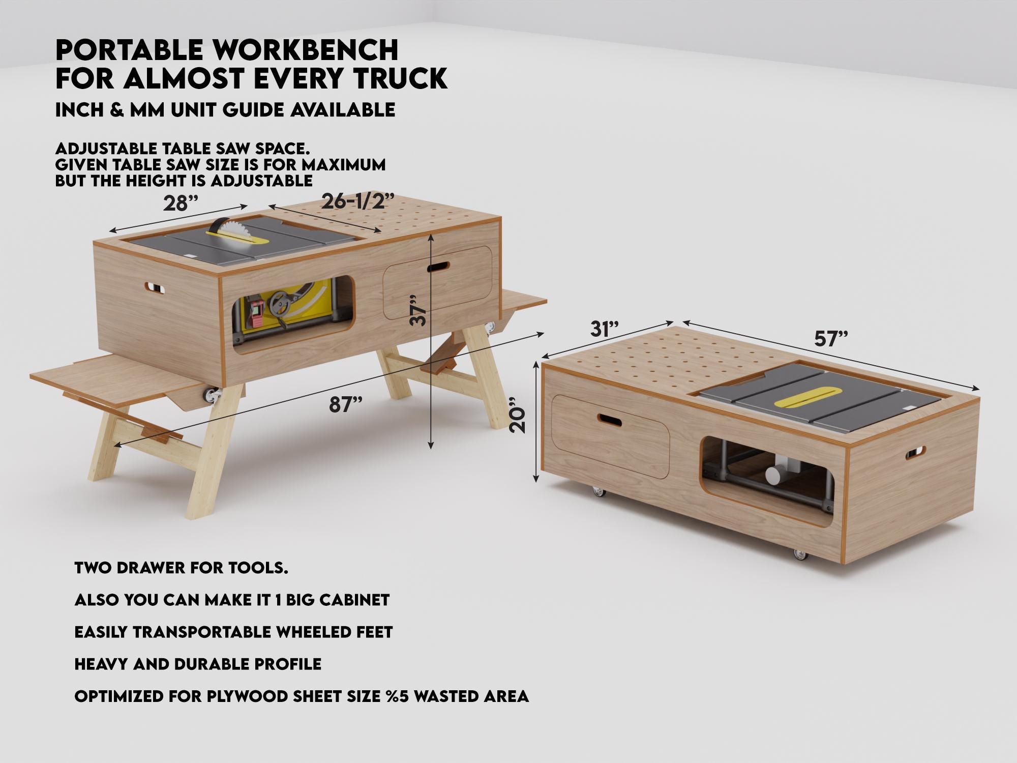 Portable Workbench PDF Plans: Foldable Table Saw Workstation - Etsy
