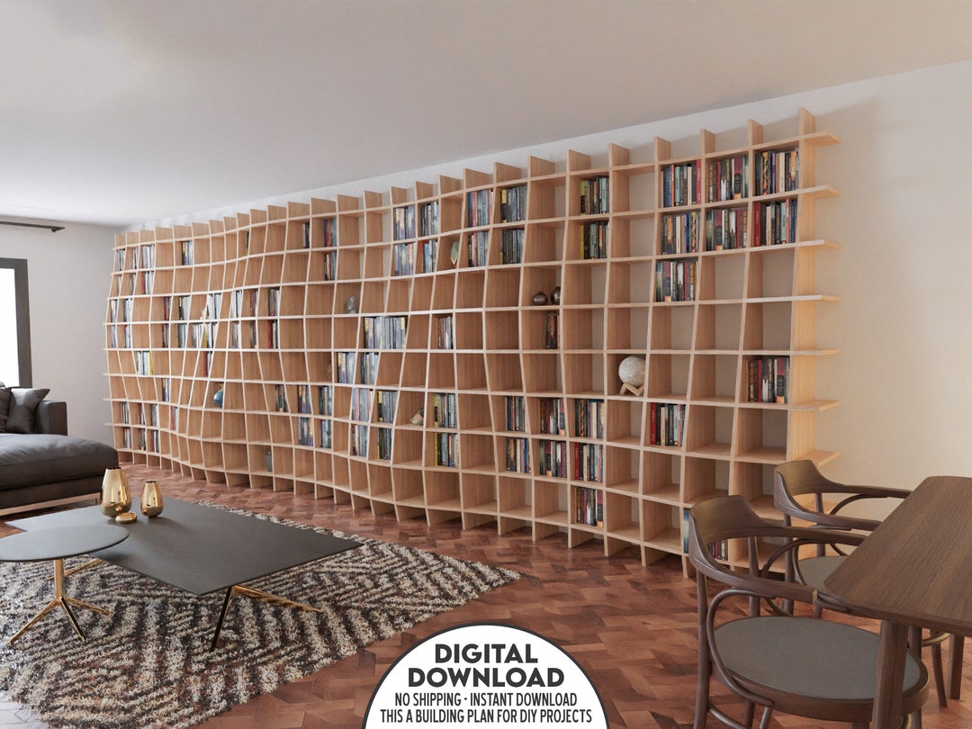 CNC Bookcase Wood Shelves, Library Plan, Bookshelf Plans, Extra Storage ...