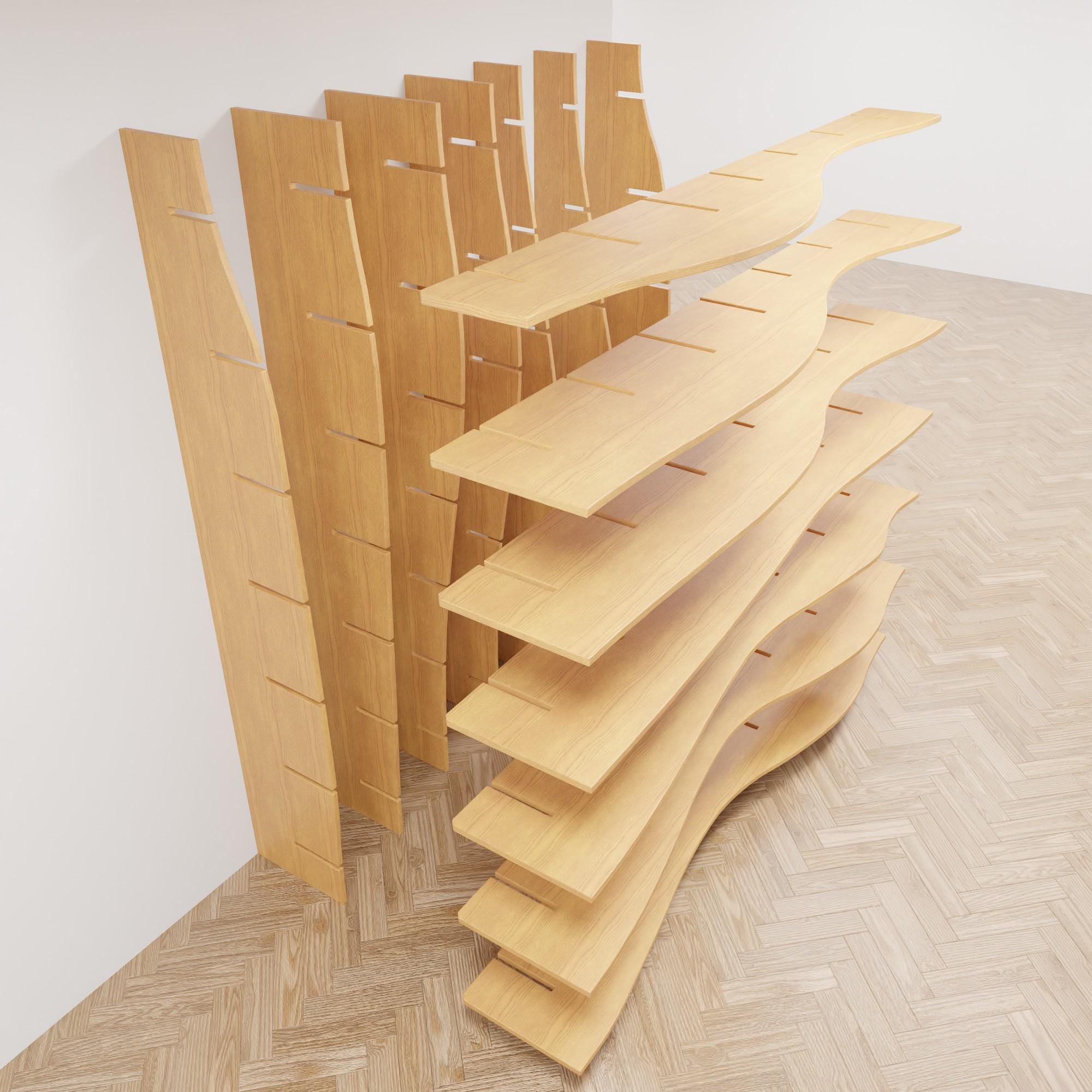 Expandable Organic Bookcase CNC Plan: Library Shelving (digital ...