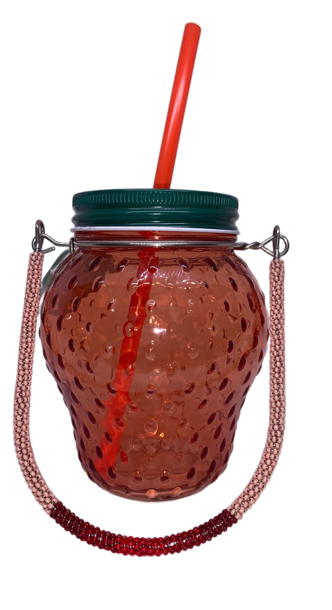 Red Glass Strawberry Jar Cup With Straw and Cheyenne Pink and Red ...