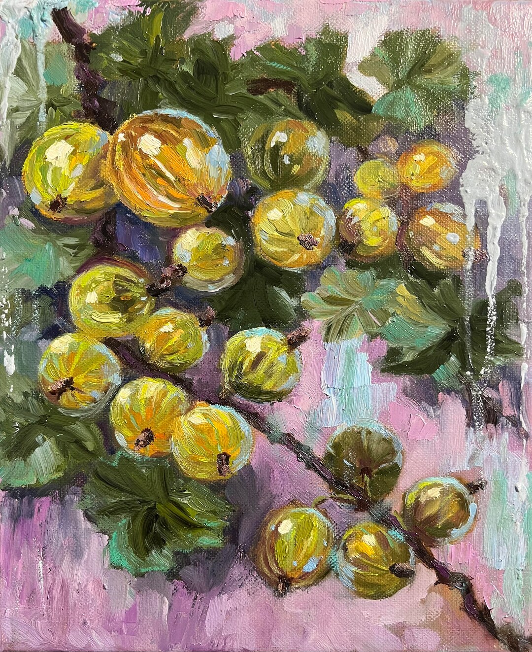 Original Oil Painting Featuring Gooseberries. Still Life Canvas Art ...