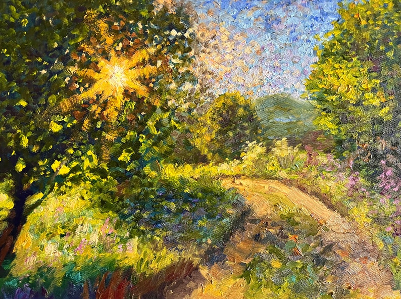 Warm and Sunny Impressionist Summer Landscape With Sun Through the Tree ...