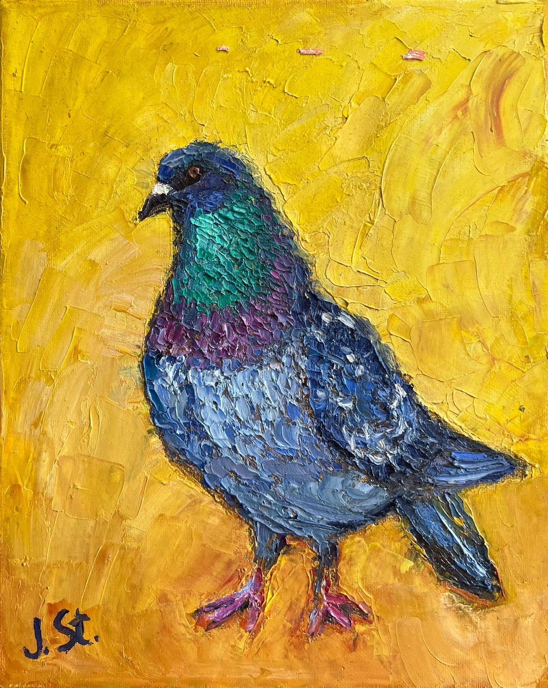 Happy Pigeon. Original Oil Painting With a Bird. - Etsy