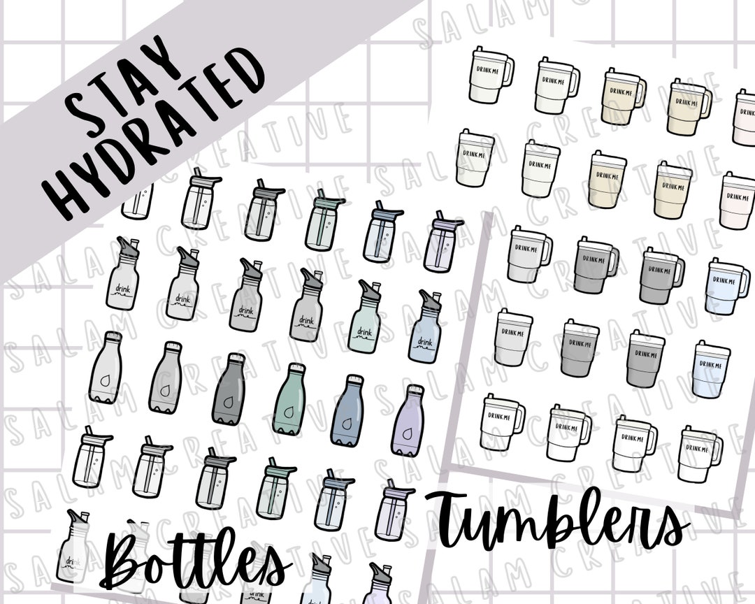 STAY HYDRATED Sticker Sheet - 2 Designs- Cute Water Bottle and Tumbler ...