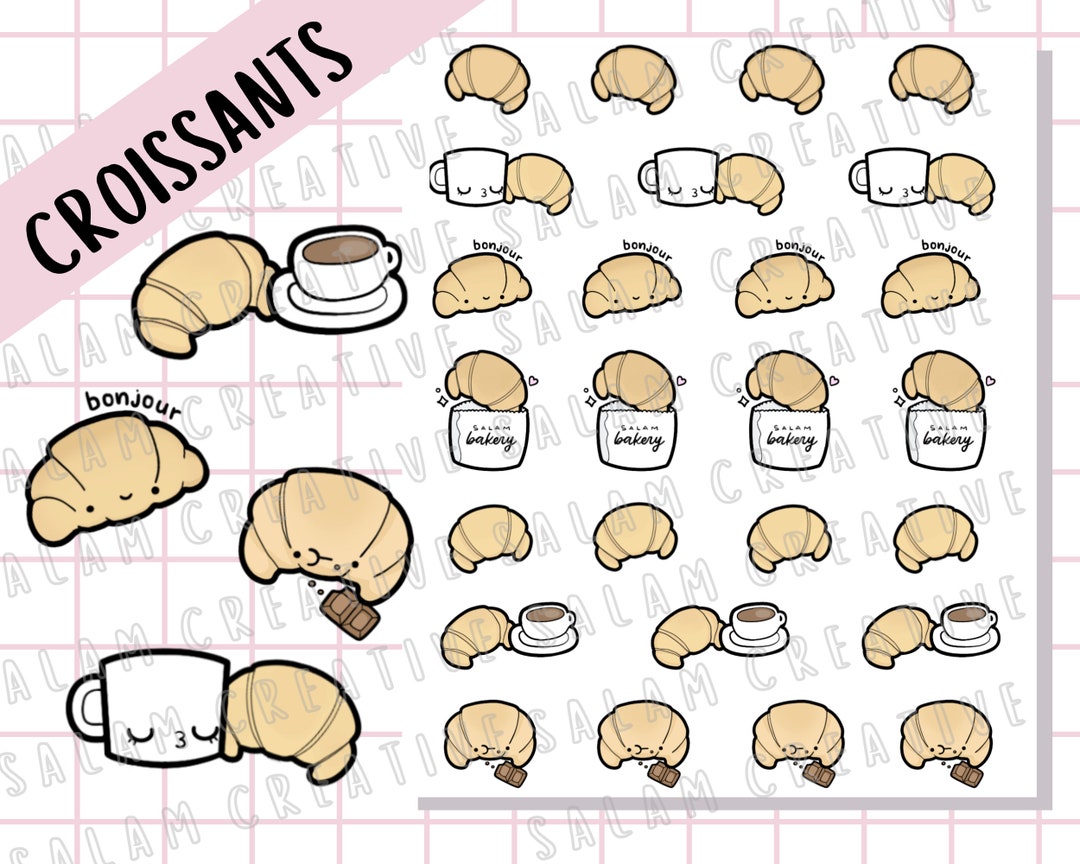 CROISSANTS Sticker Sheet - Bakery, Croissant Stickers, Cute Treats for ...