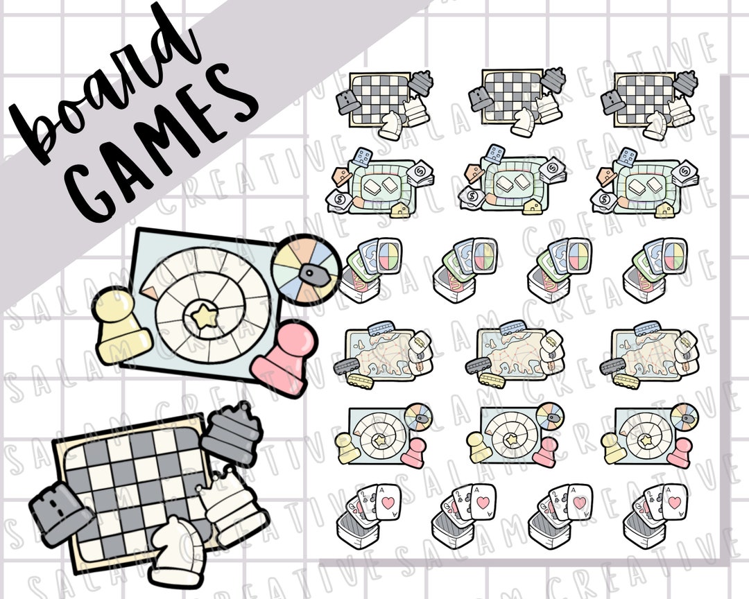 BOARD GAMES Sticker Sheet - Game Night, Chess, Cards, Monopoly, Family ...