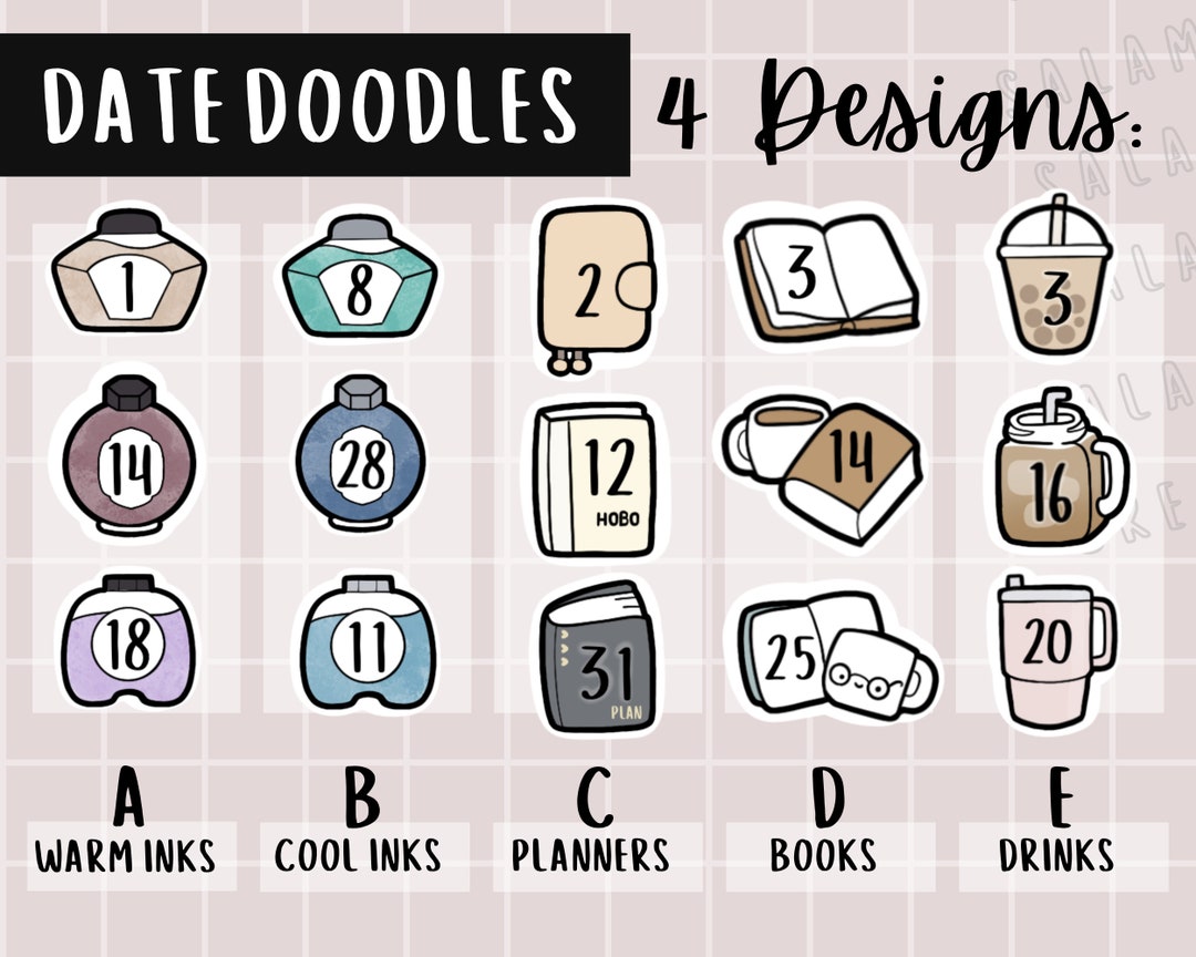 DATING DOODLES Date Sticker Sheets: Ink Bottles, Planners, Books ...