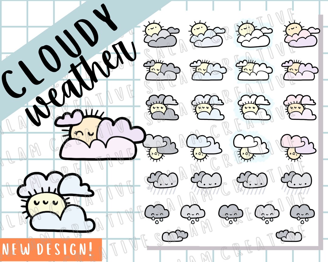 CLOUDY WEATHER Sticker Sheet - Clouds/ Weather Themed Stickers for Your ...