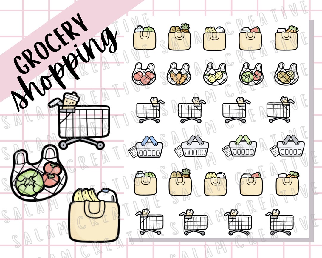 FOOD SHOPPING Stickers - Grocery Shopping, Errands, Supermarket/ Market ...